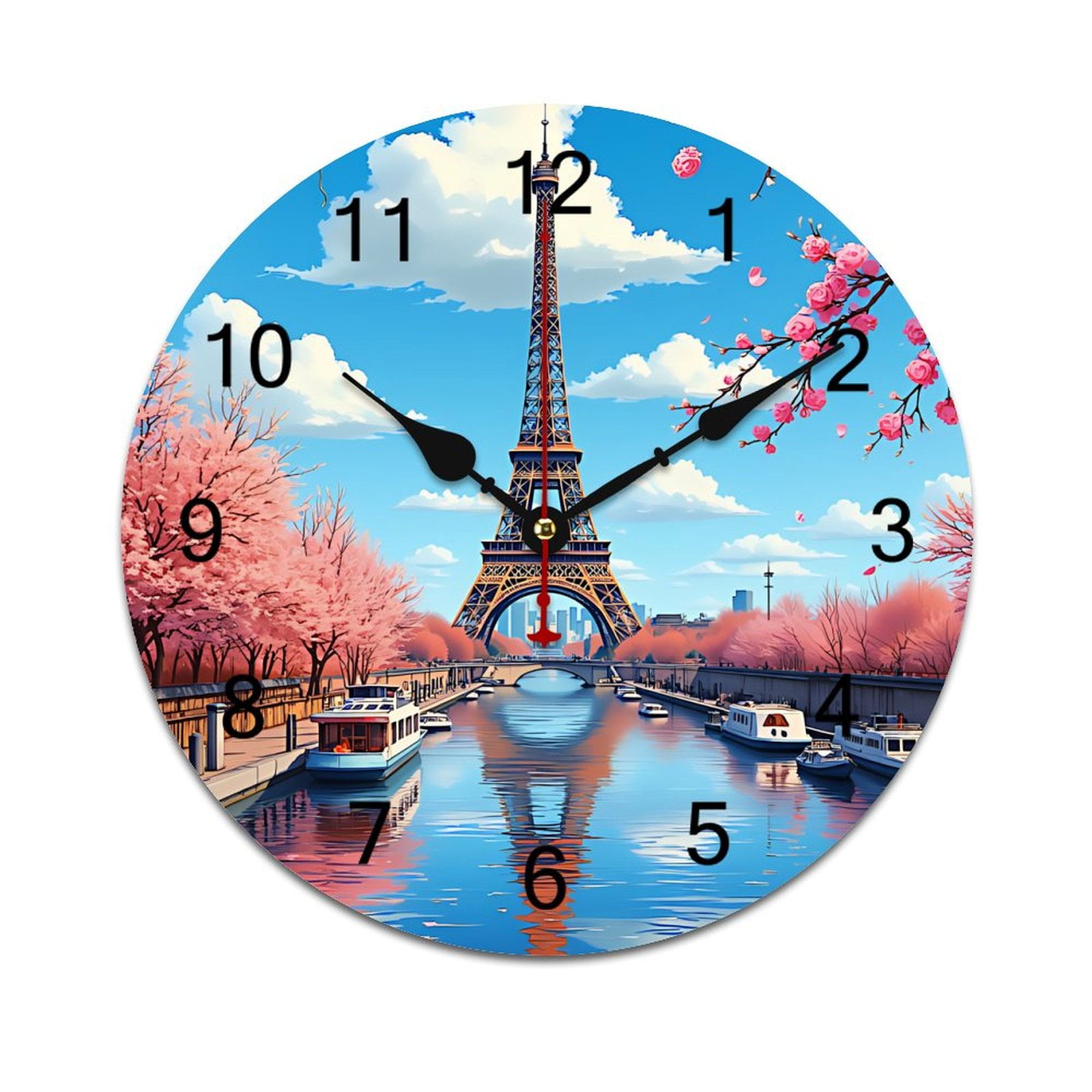 Eiffel Tower with Flowers Cherry Blossom Trees Word Saying Big Wall ...