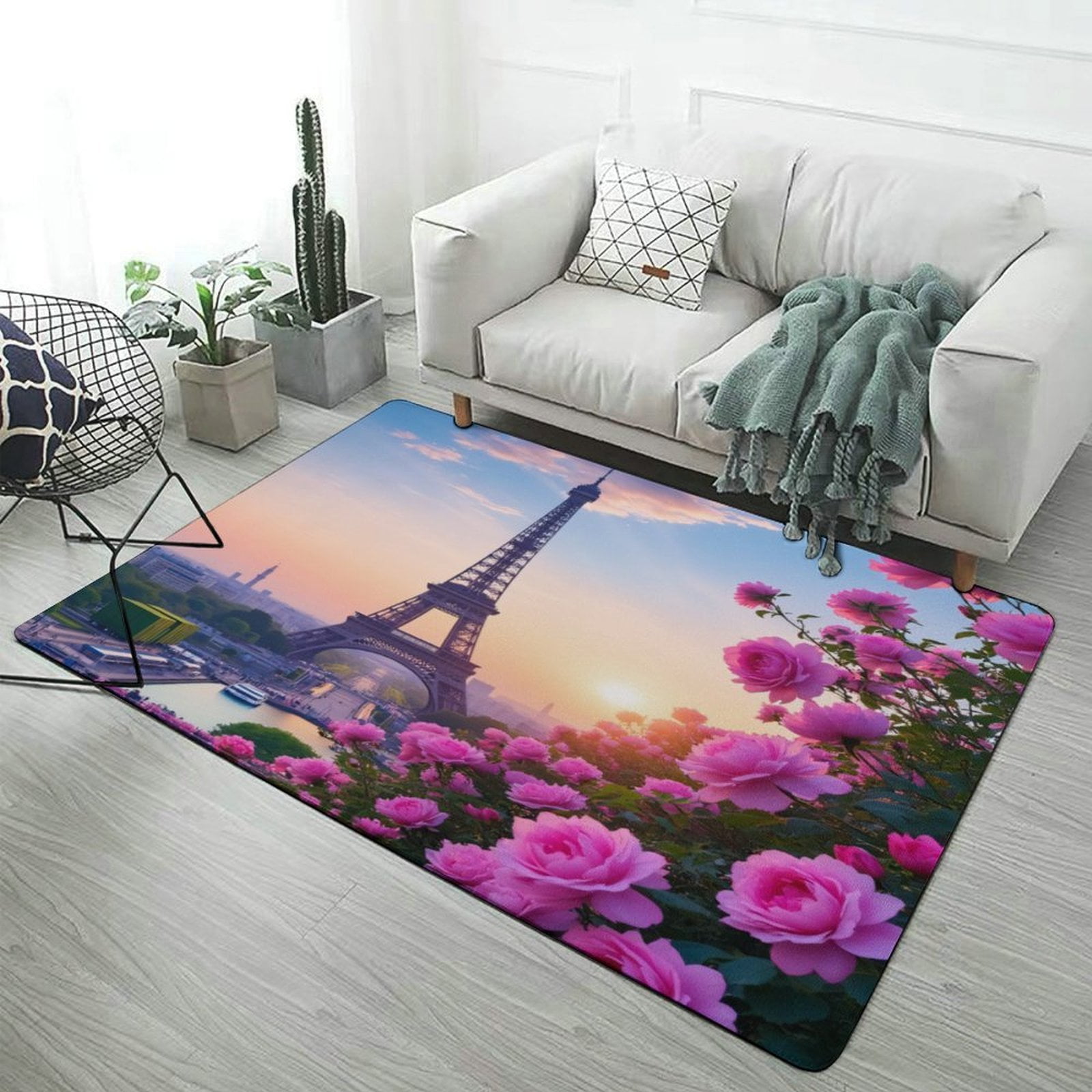 Eiffel Tower with Pink Roses Carpet Style Living Room Bedroom Rug Modern 3d Entry Door Mats ...