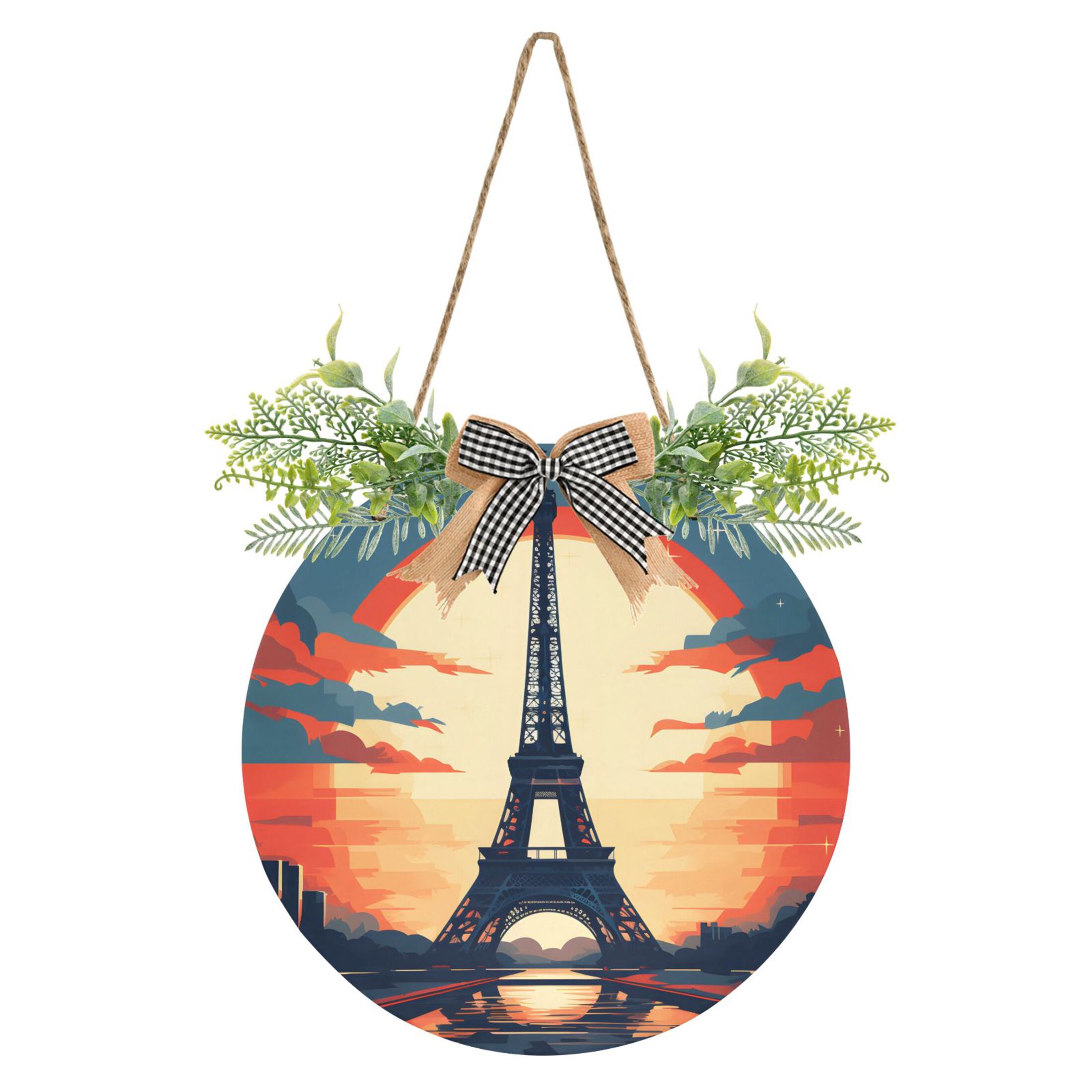 Eiffel Tower with Sunset Welcome Front Door Sign Round 12 inch Porch ...
