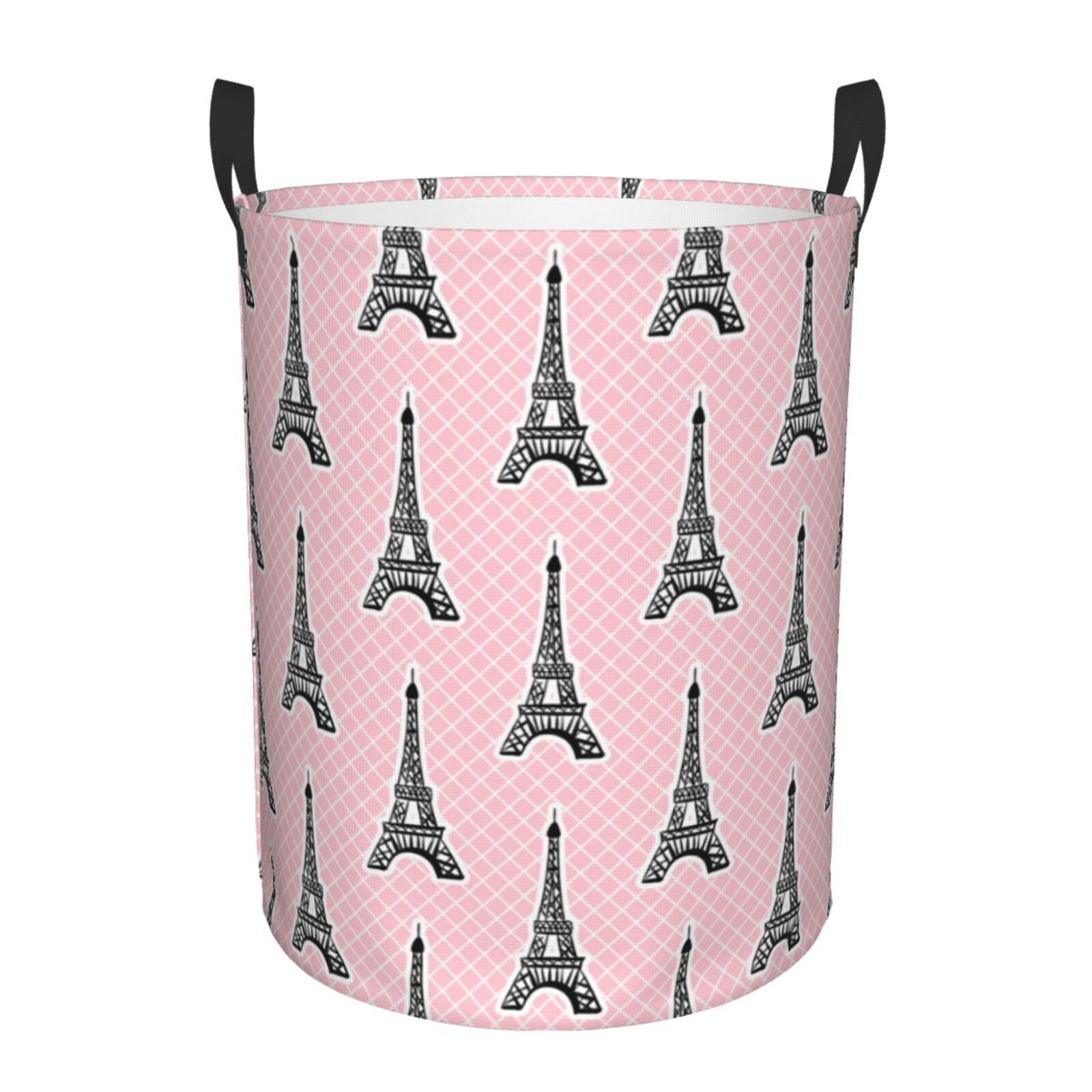 Eiffel Towers black Round Laundry Basket, Laundry Hamper with Handle ...