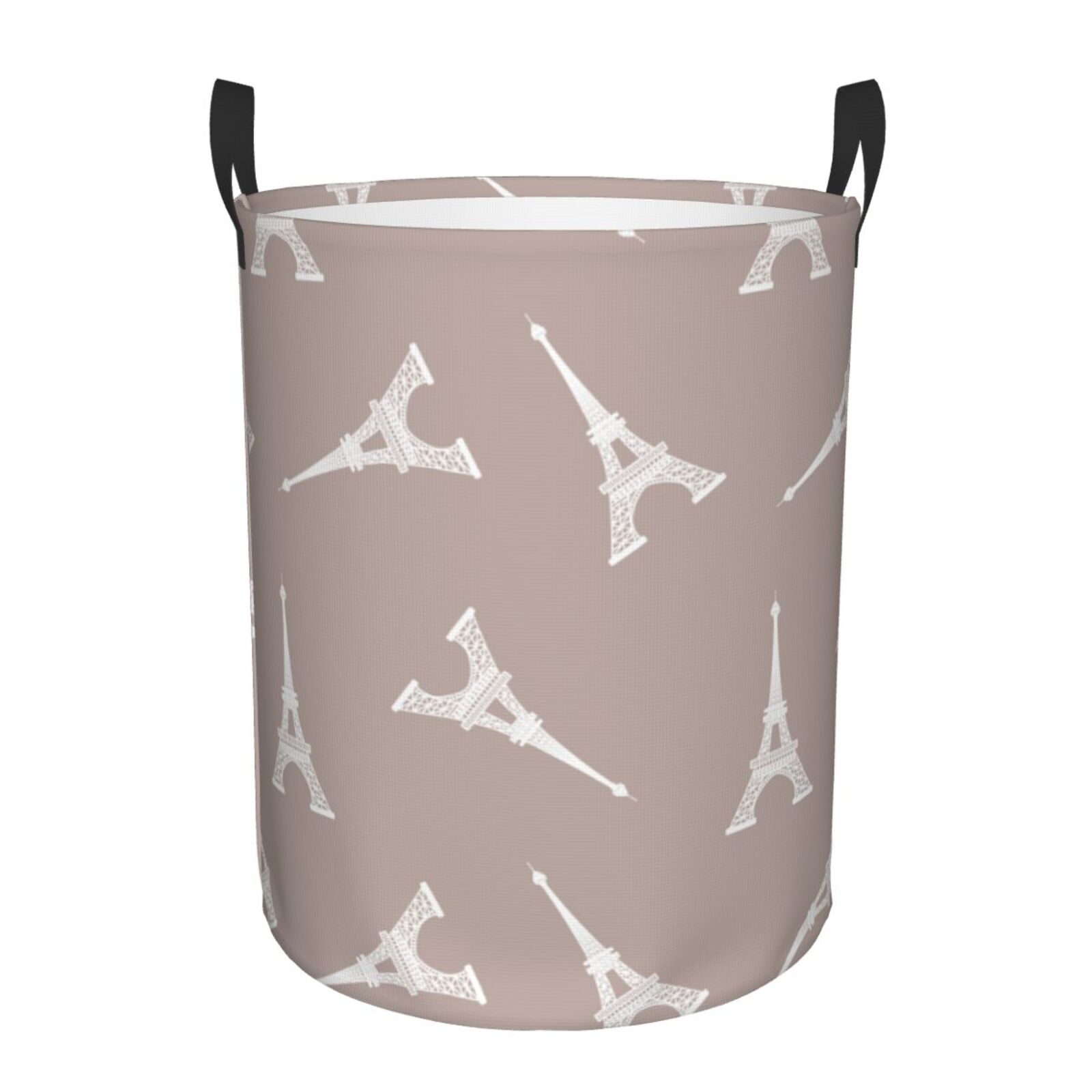Eiffel Towers white Round Laundry Basket, Laundry Hamper with Handle ...