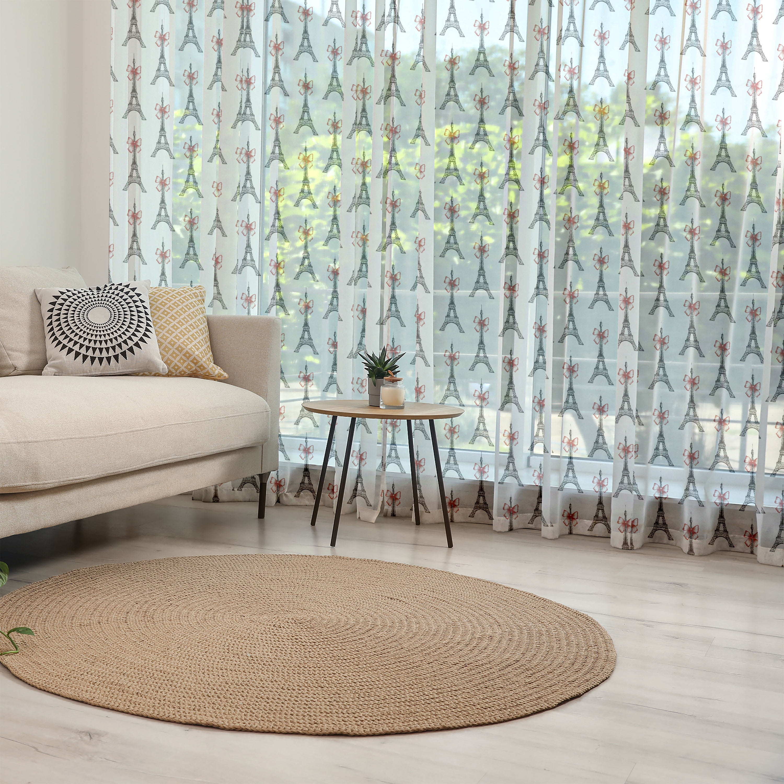Eiffel Tulle Curtains with Rod Pocket, Classical Towers with Bowties ...