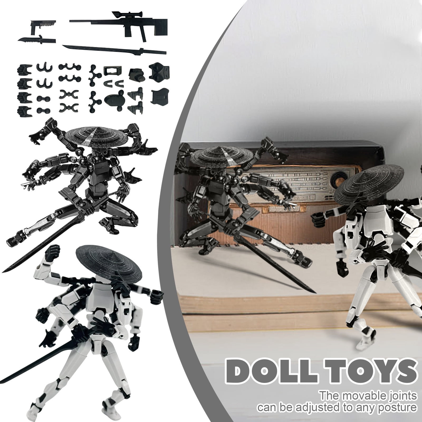 Eight-Armed Knight Articulated Black Six-Armed Samurai Robot Action ...