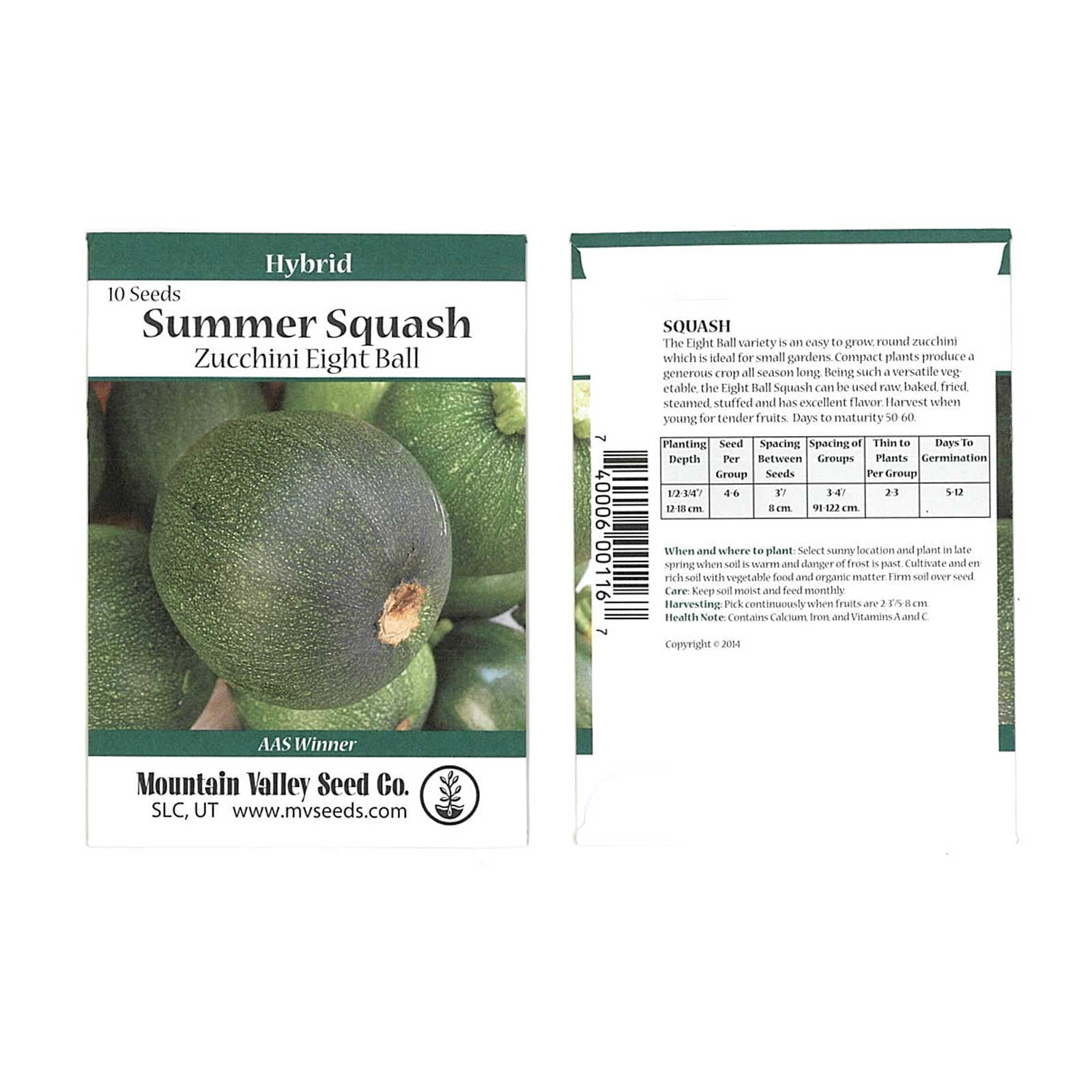 Eight Ball Hybrid Zucchini Summer Squash Garden Seeds - 10 Seed Packet ...