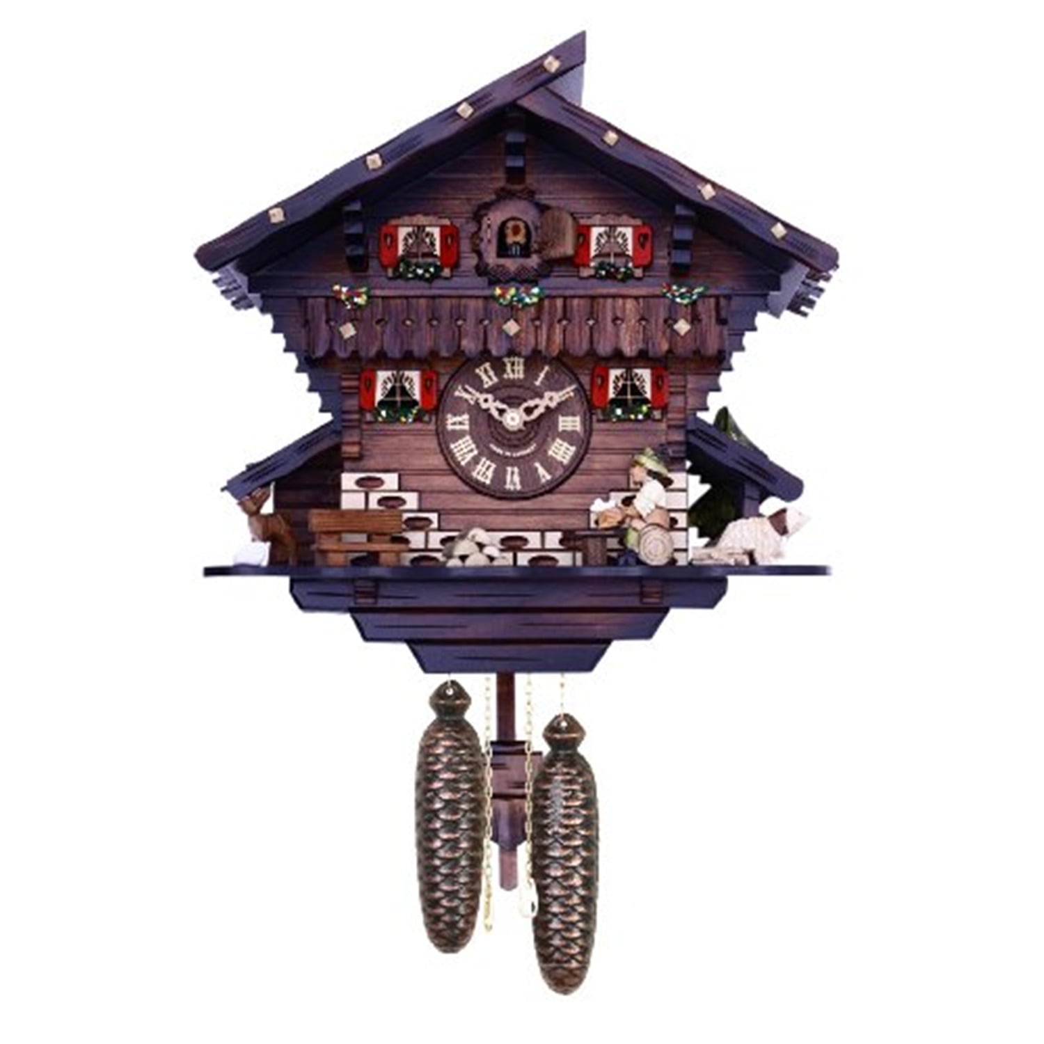 Eight Day Chalet Cuckoo Clock with Carved Deer, Dog, and Beer Drinker ...