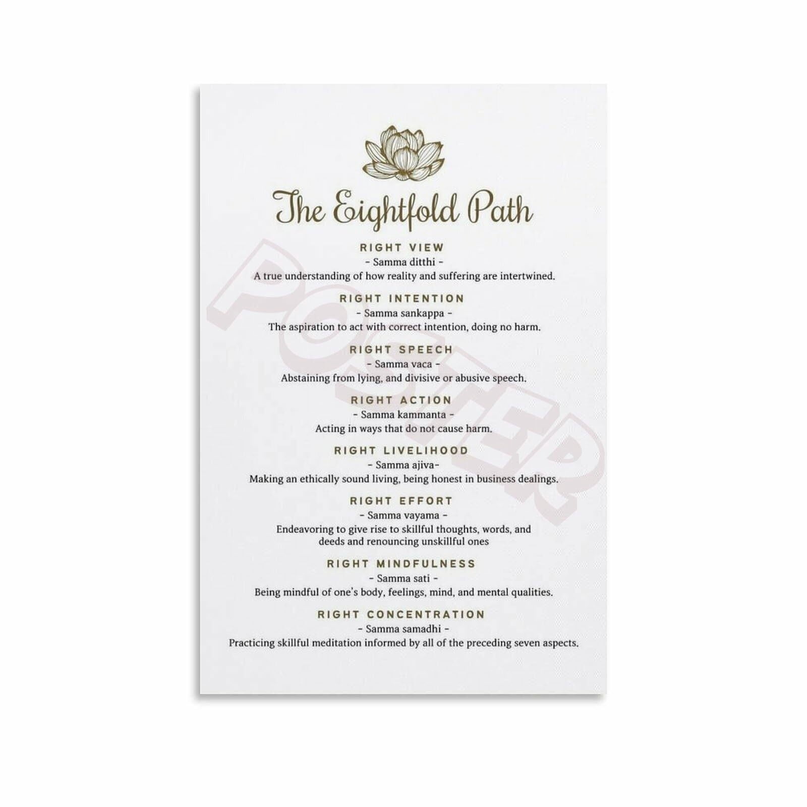 The Eight Fold Path Spiritual Wall Art Poster Buddhist Compassion Quote ...