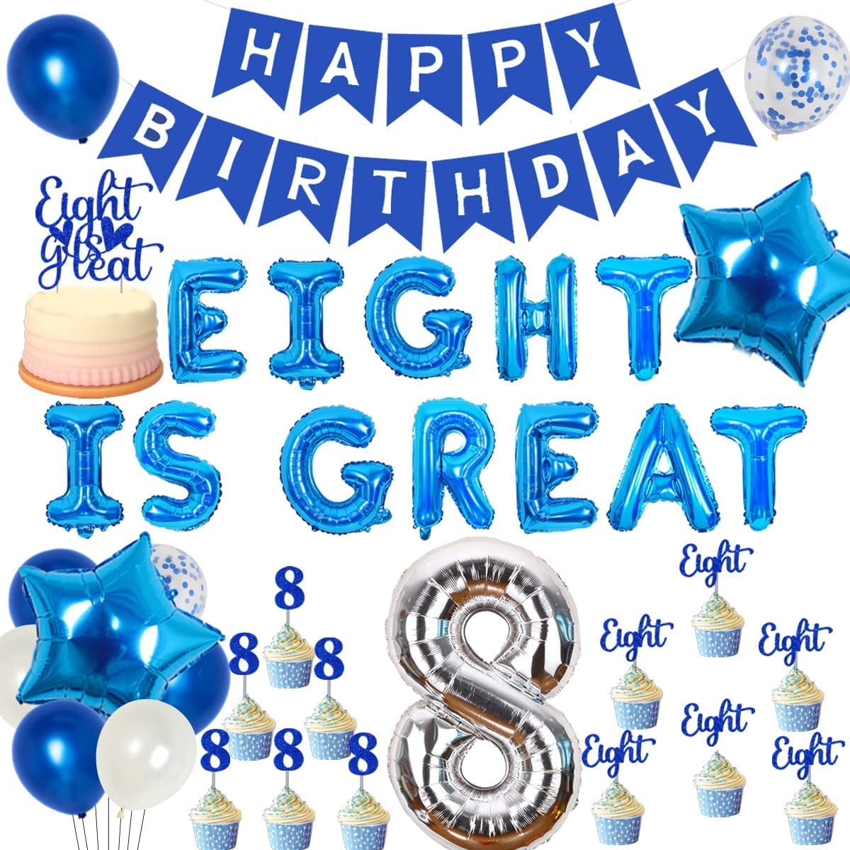 Walmart 8th Birthday Decorating Kit for Boys, Royal Blue Party Supplies ...