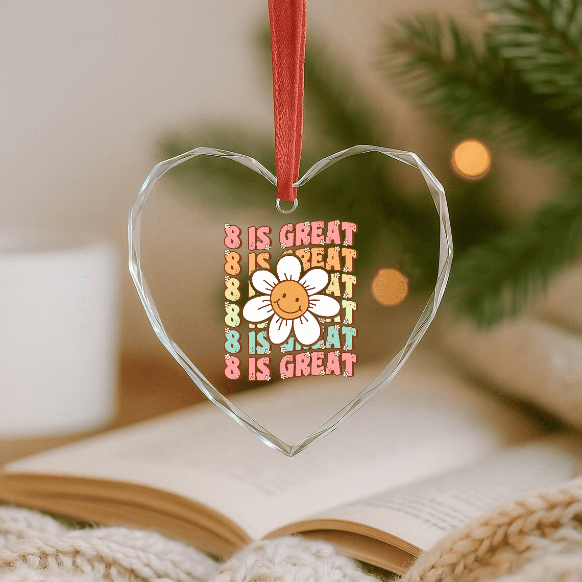 Eight Is Great Cute Groovy 8Th Birthday Party Daisy Flower Ornament ...