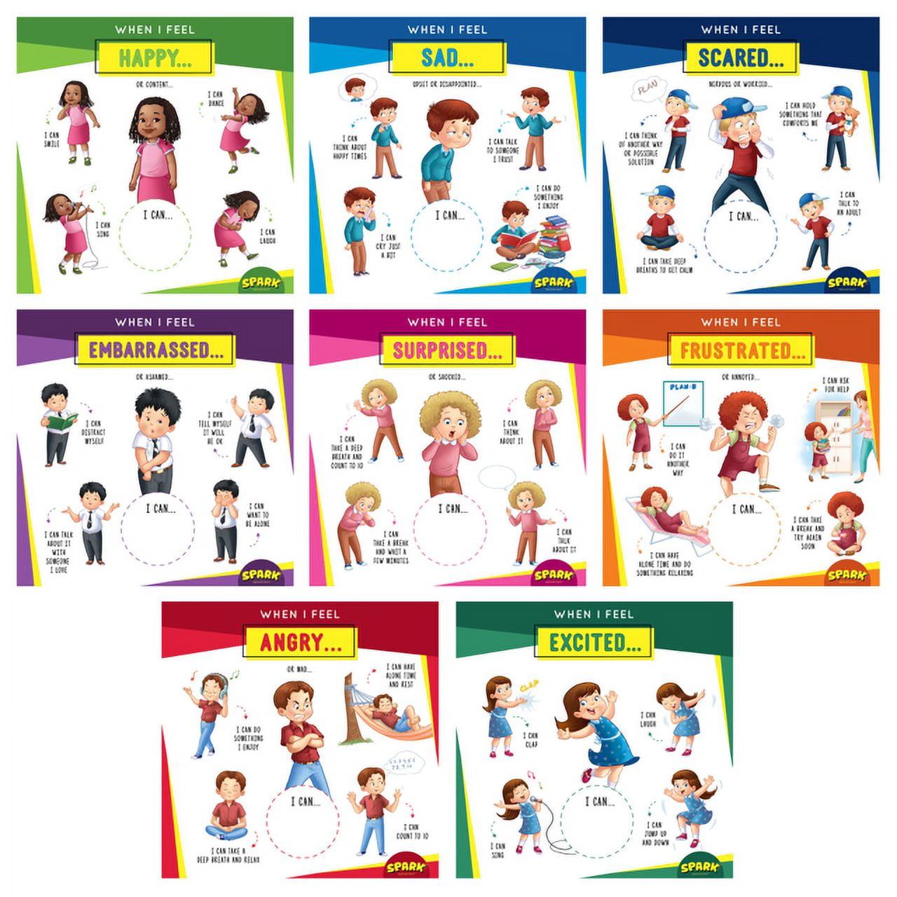 Eight Large Emotion Posters and Feelings Cards For Kids, Teach ...