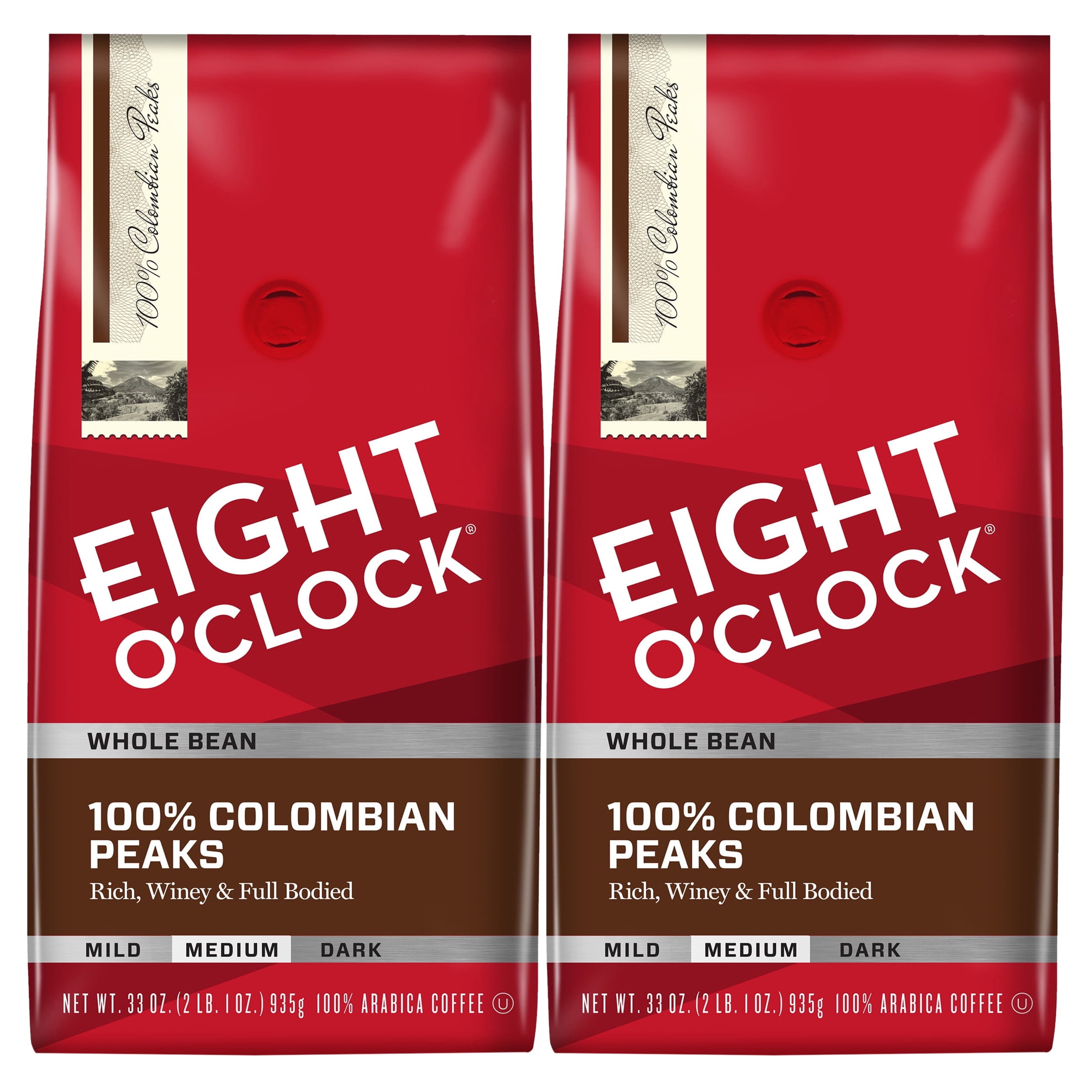 (2 pack) Eight O'Clock® 100% Colombian Peaks Whole Bean Coffee 33 oz ...