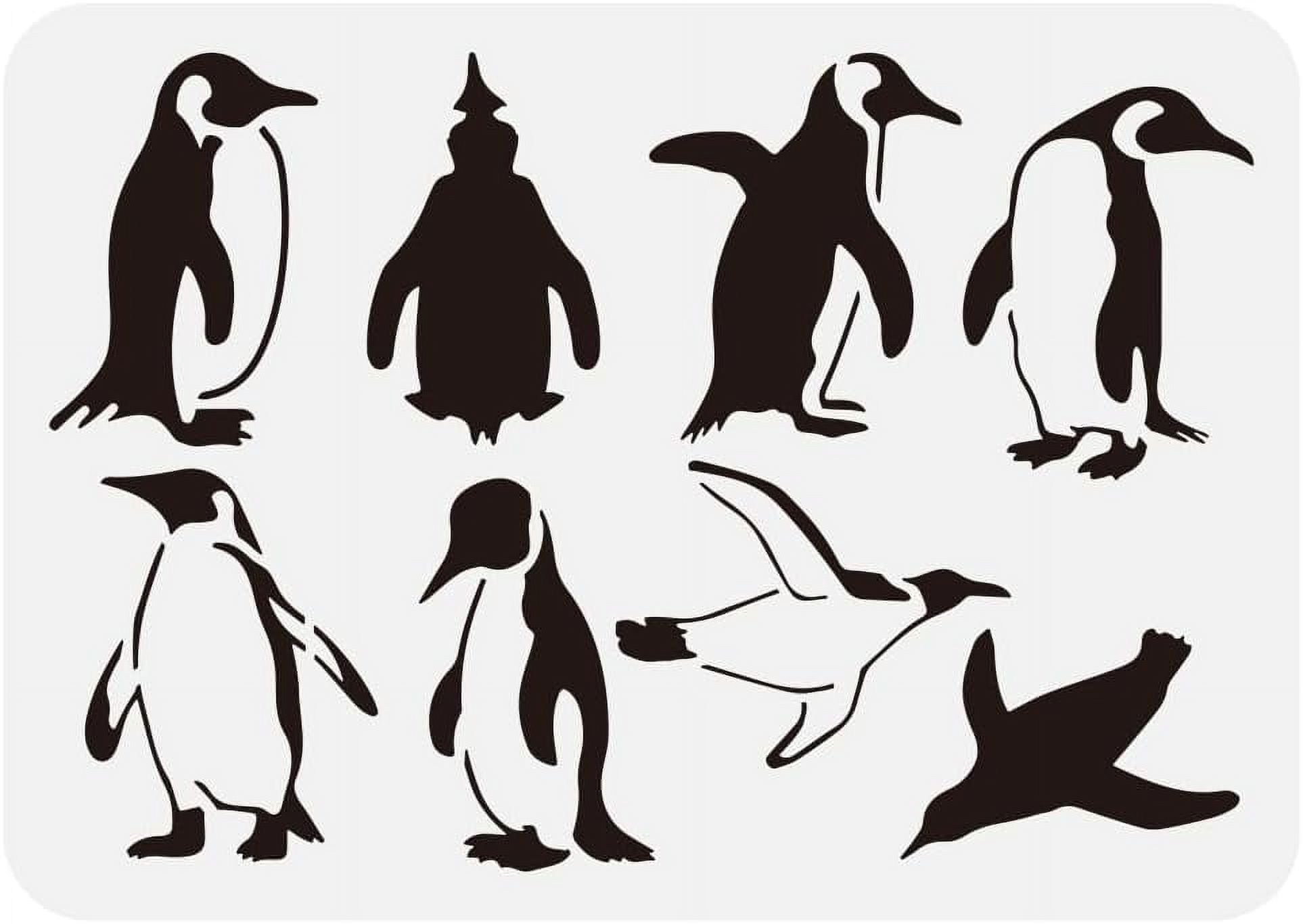 Eight Penguins Large Stencil 8.3x11.7inch Antarctic Penguins Stencil Reusable Penguin Animal ...