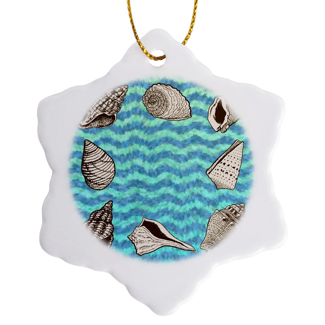 3drose, Eight Sea Shells on a Wavy Blue Green Background, 3 inch ...