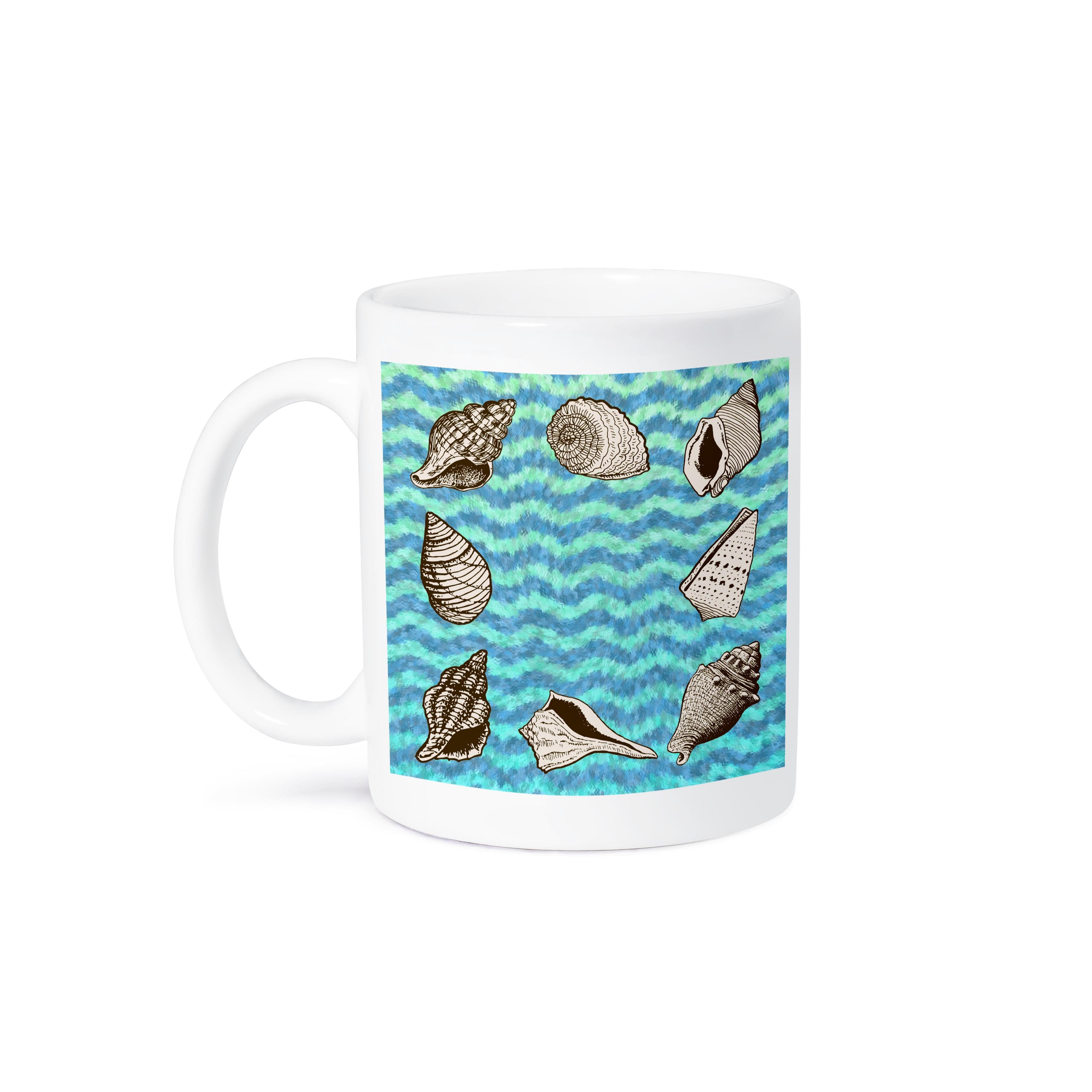 3dRose, Eight Sea Shells on a Wavy Blue Green Background, 15oz Mug ...