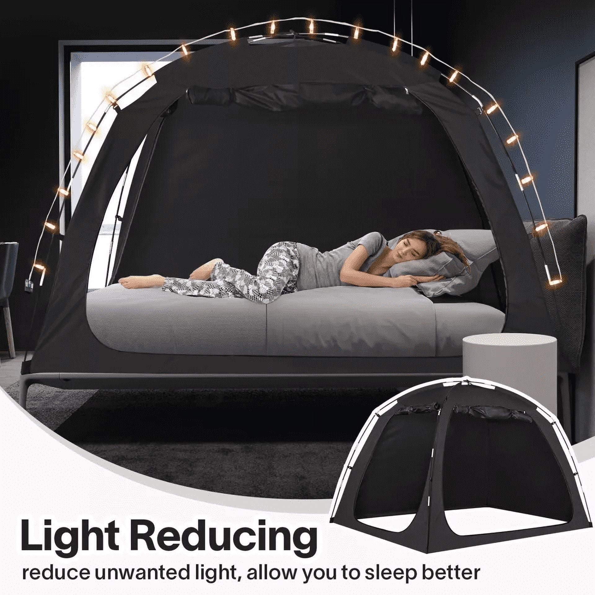 EighteenTek Bed Tent Bed Canopy with String Lights, Twin Size Bed ...