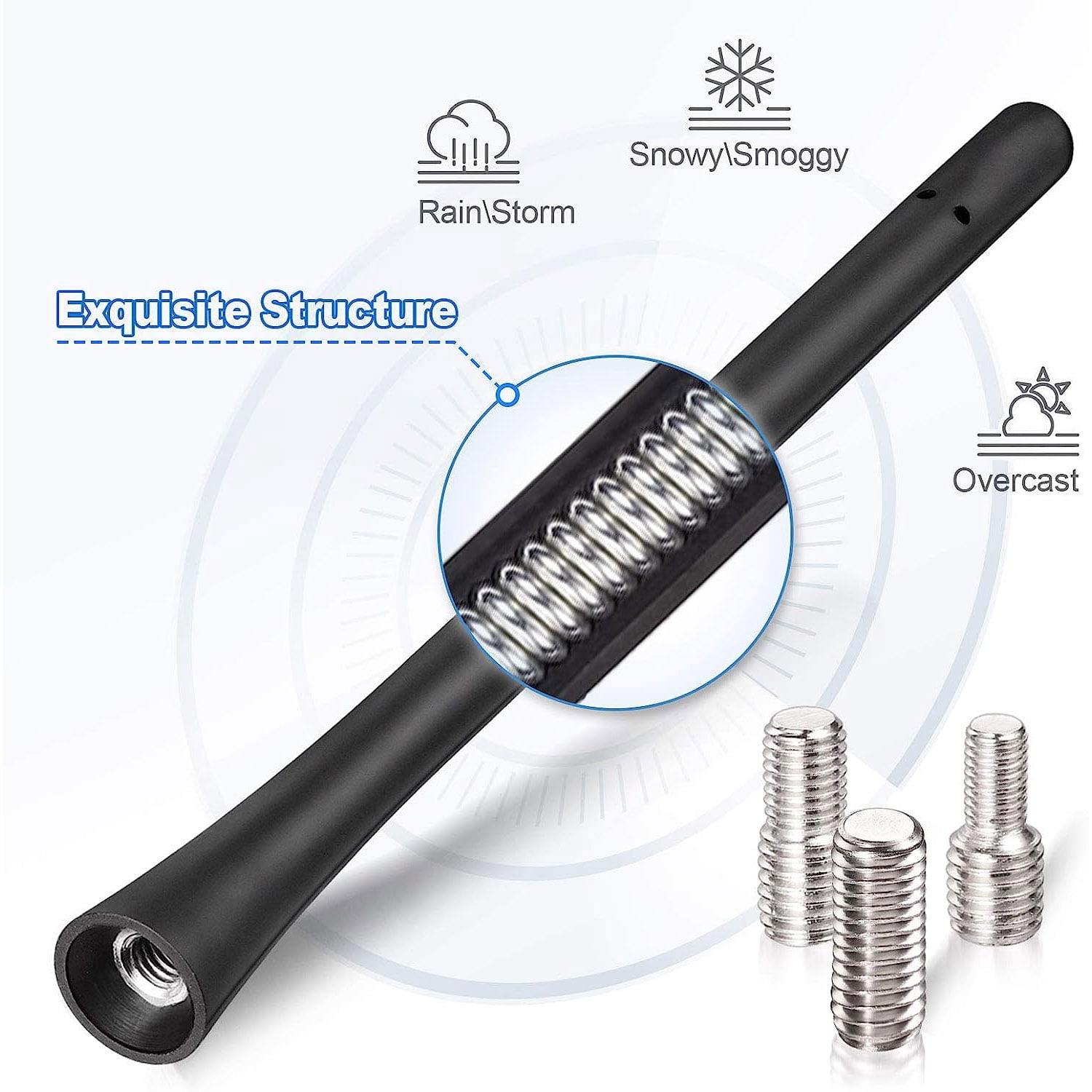 Eightwood, Car Radio Antenna, 7 inch, Rubber with M4 M5 M6 adapters ...
