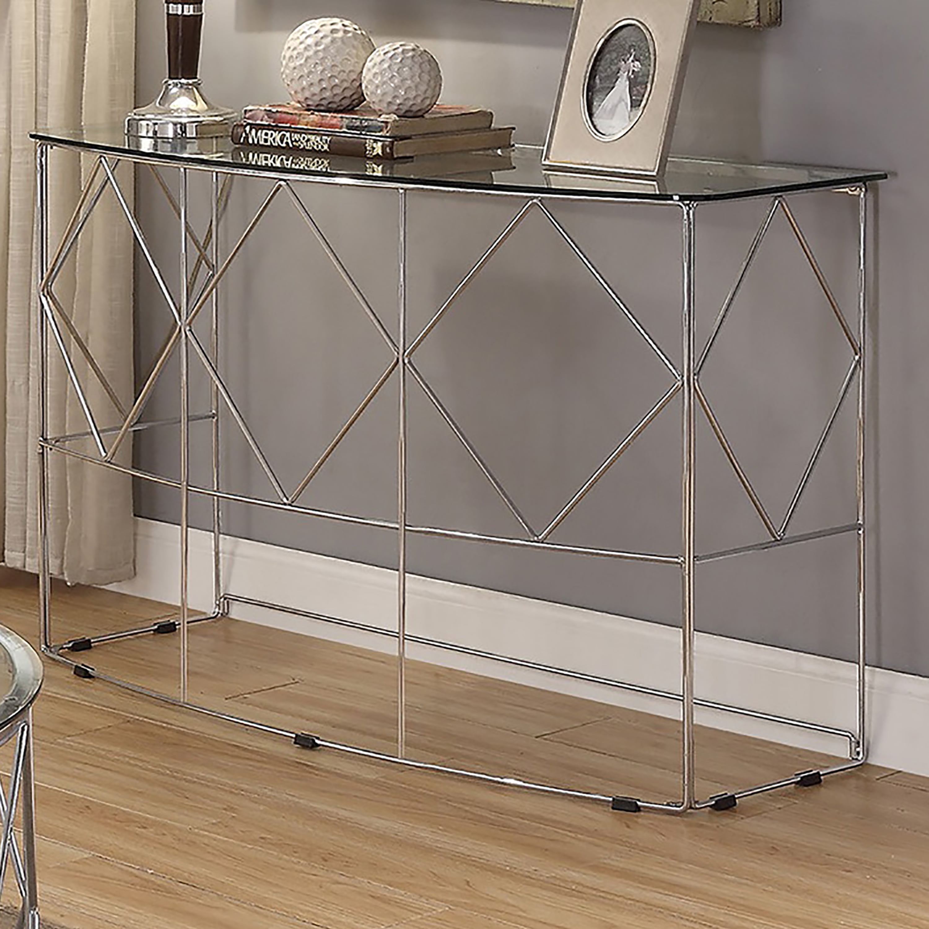 Eila Glass Top Console Table, Chrome - Walmart.com