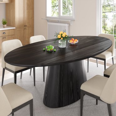 Dovelina 67" Rustic Dining Table Mid-Century Oval Wood Kitchen Table ...