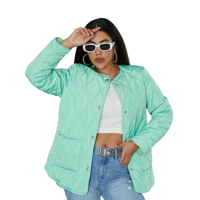 Eilly Bazar Quilted Padded Jacket for Women Long Sleeve Crop Length ...