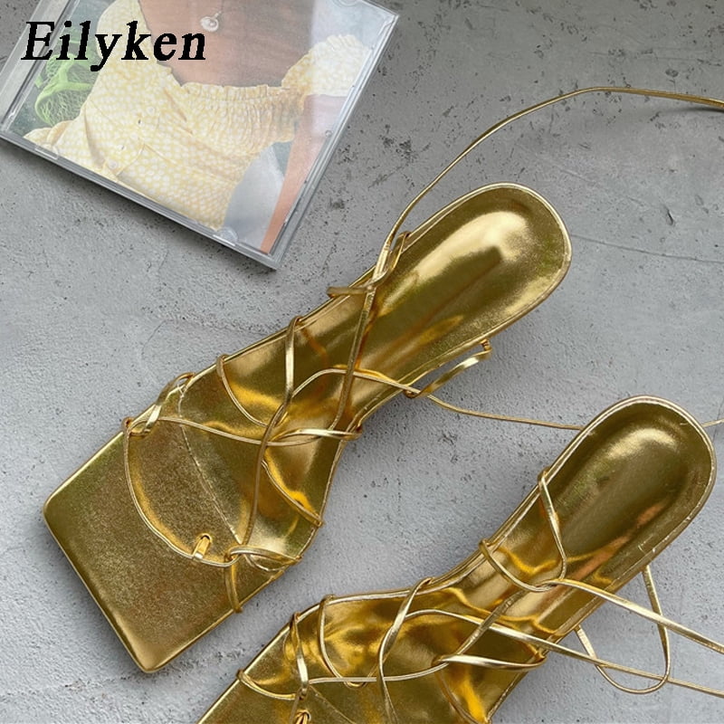 Eilyken Fashion Women Sandals Thin Low Heel Lace Up Rome Summer Gladiator Casual Narrow Band ...