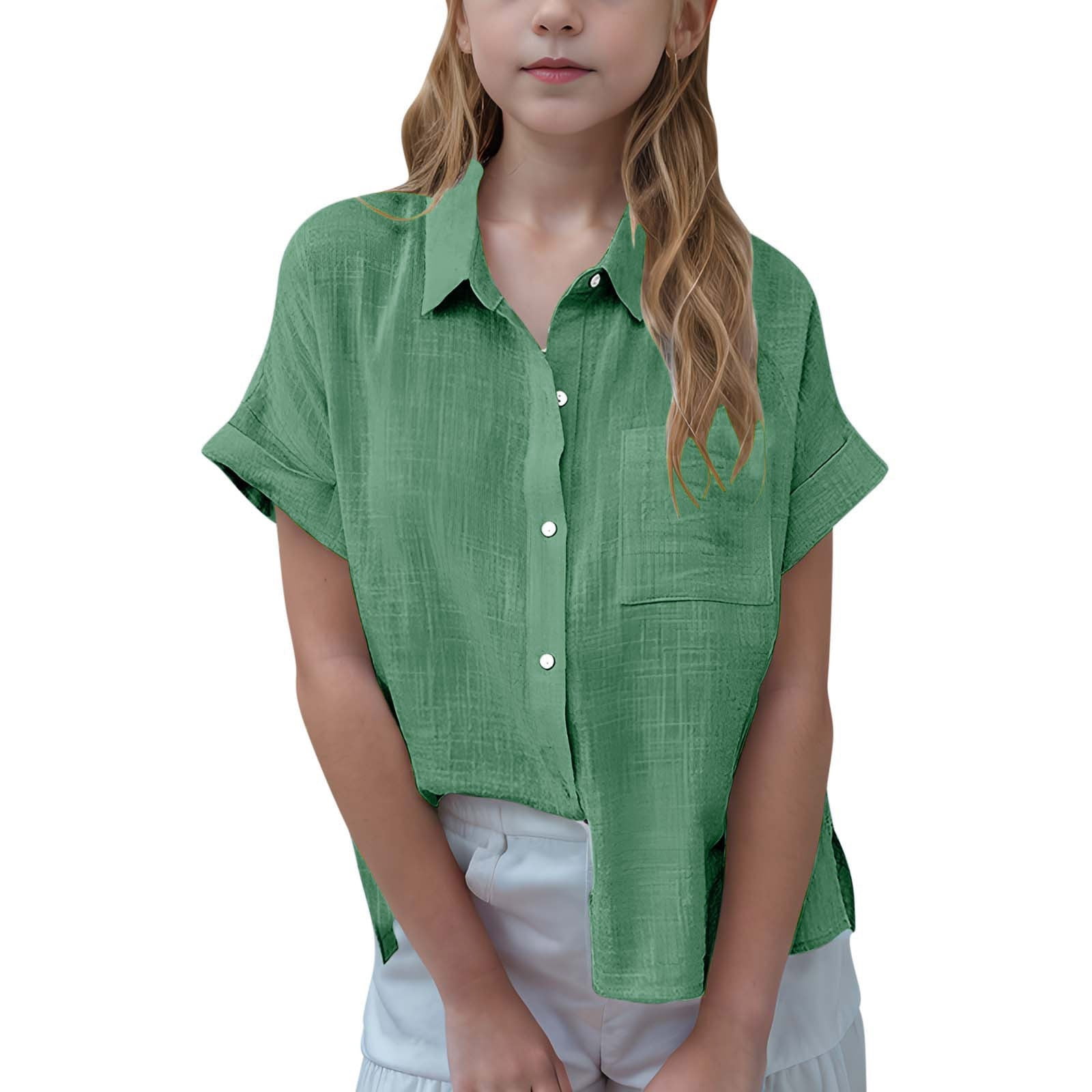 Einccm Boys and Girls Short Sleeve Turn-Down Collar Shirt - Loose ...