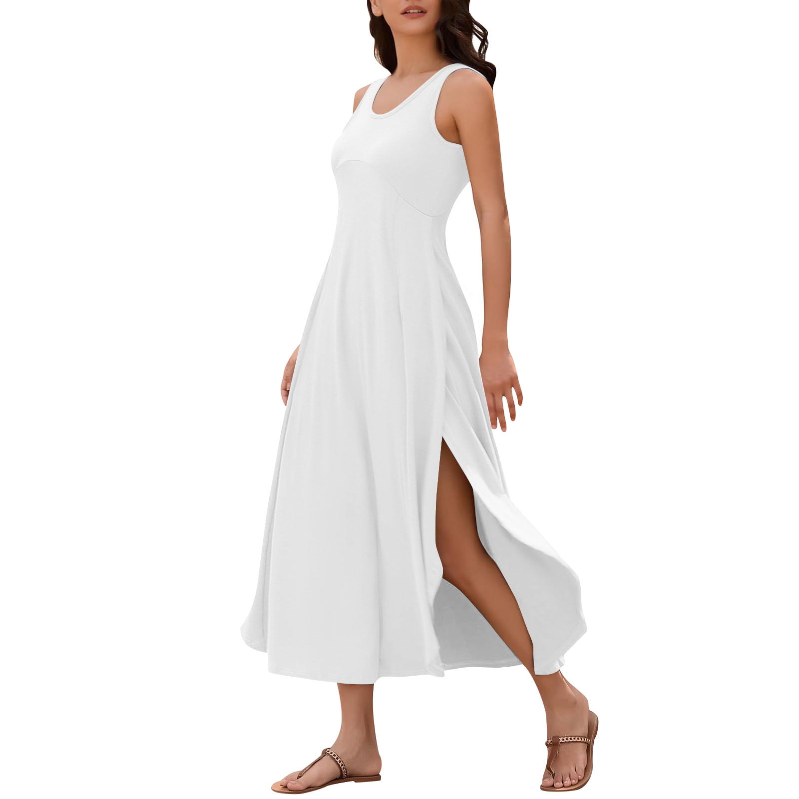 Einccm Dress Women's Casual Summer Sleeveless Crewneck Maxi Dress with ...