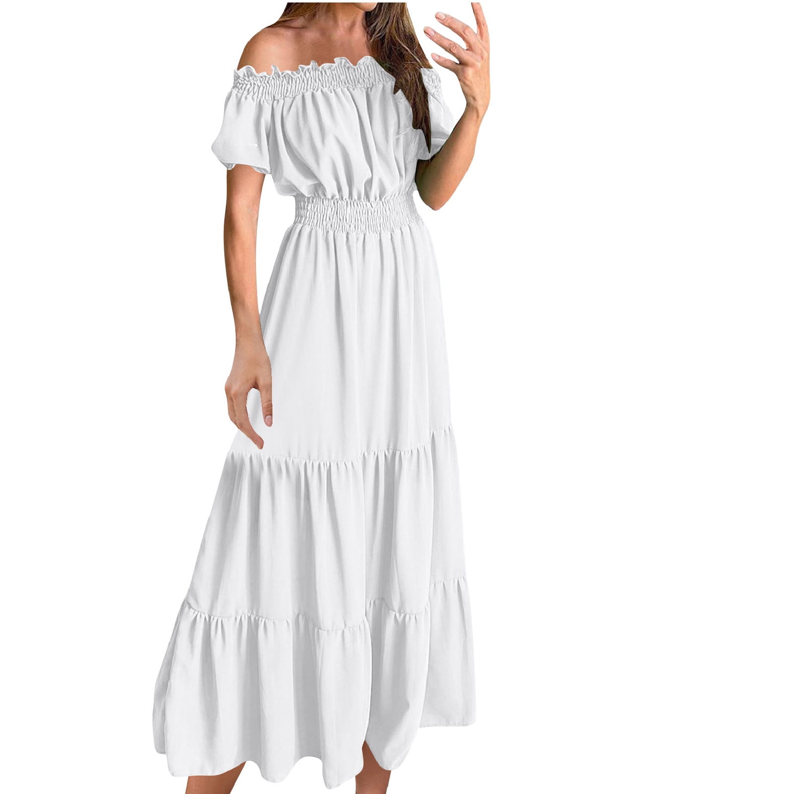 Einccm Dresses for Women Elegant One-Shoulder Summer Casual Off ...