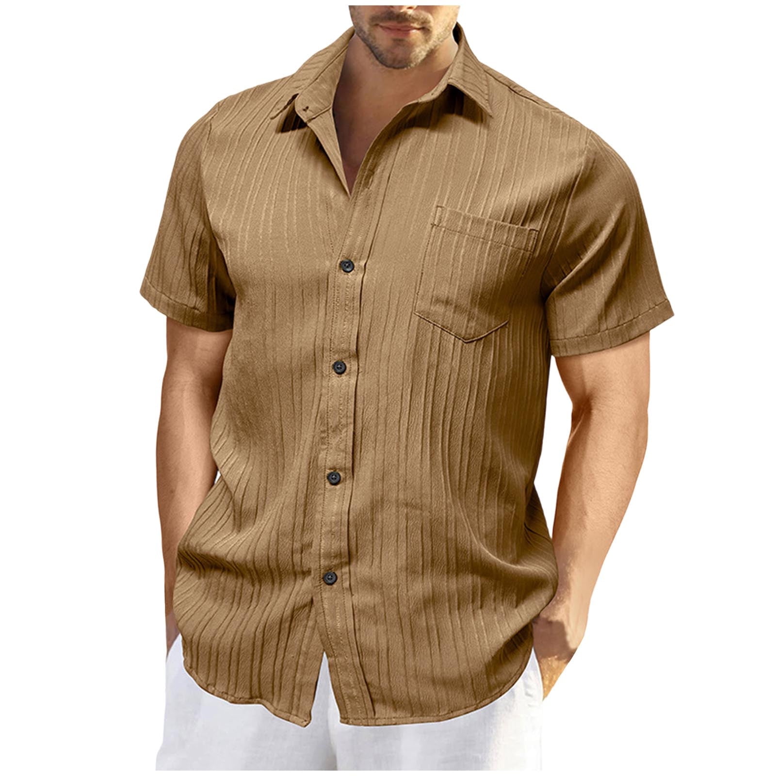 Einccm Men's Short Sleeve Button Up Shirt, Casual Solid Color Lapel ...