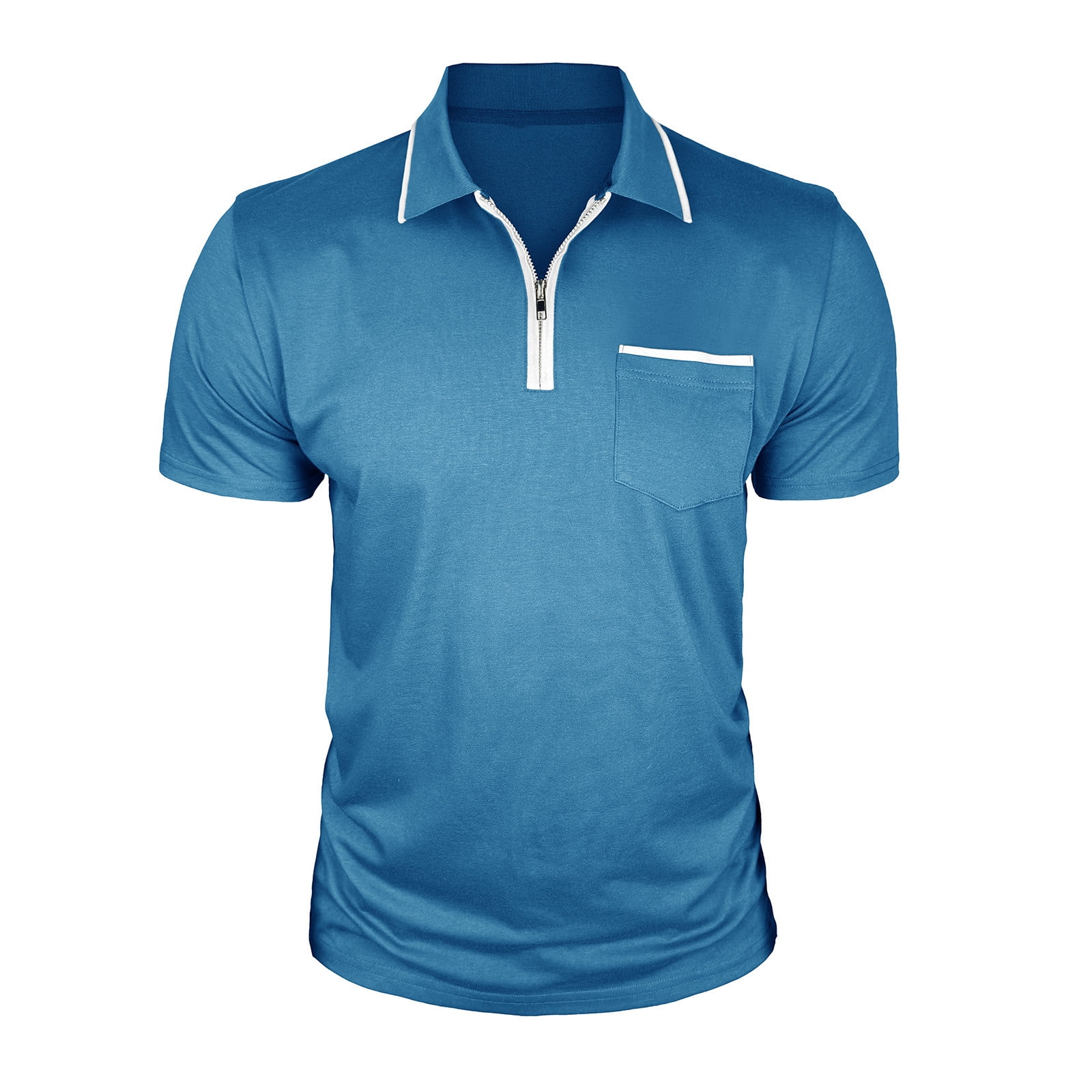 Einccm Mens Casual Fashion Shirt Short Sleeve Zipper Tee, Solid Color ...