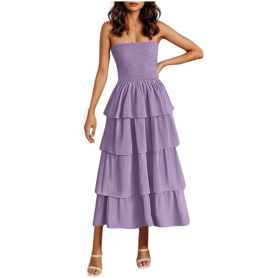 Einccm Sleeveless Tiered Maxi Dress with Smocked Bodice and Off ...