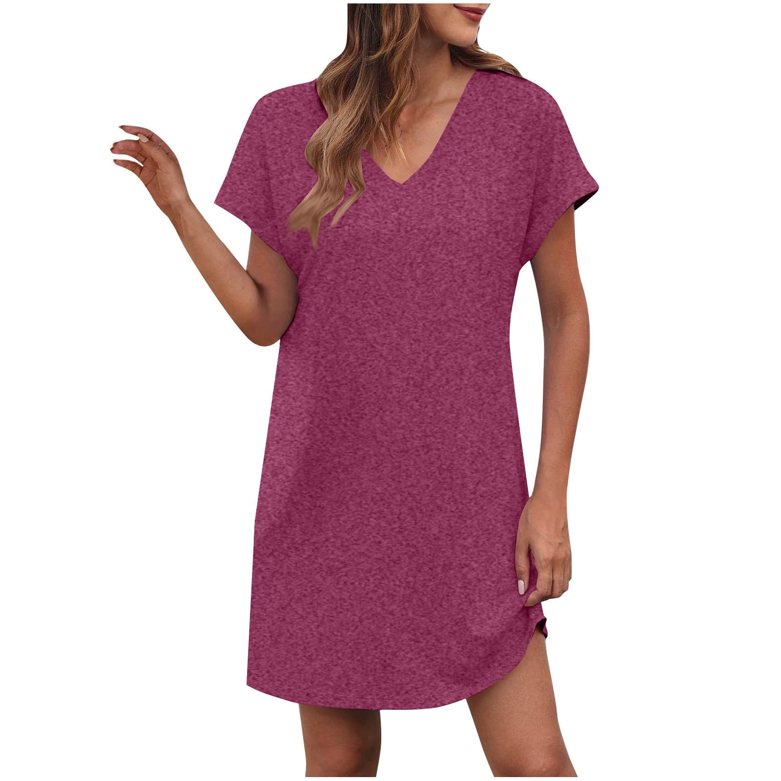 Einccm Women Casual V Neck Short Sleeve Dress with Button Front and ...