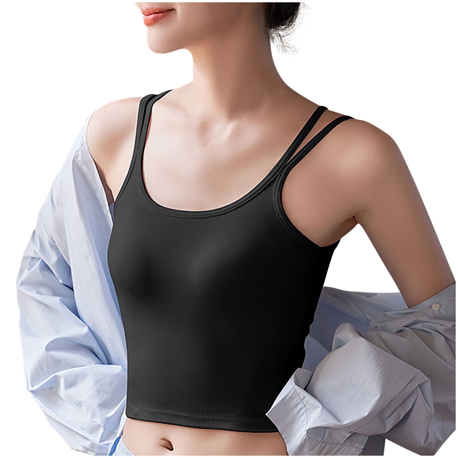 Einccm Women's Built-in Bra Tank Top with Chest Pad, Seamless Fitted ...