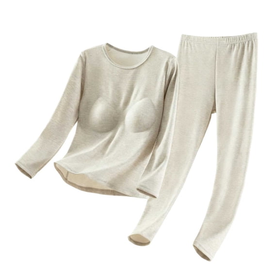 Einccm Women's Built-in Bra Thermal Underwear Set for Fall and Winter ...