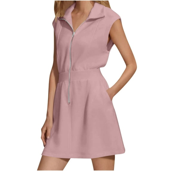 Einccm Women's Casual a Line Sleeveless Dress with Zipper Details and ...