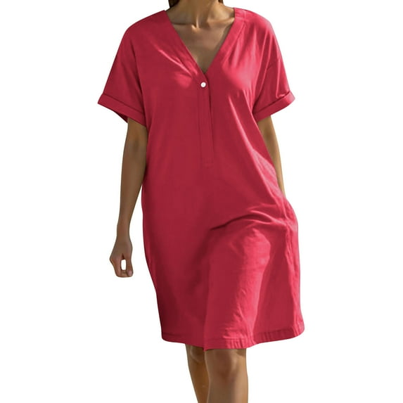 Einccm Women's Casual Midi Dress Crewneck Loose Fit Half Sleeve Solid ...