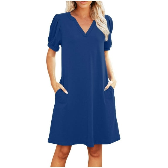 Einccm Women's Casual Short Sleeve V-Neck Dress with Pockets, Flowy and ...