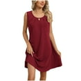 Einccm Women's Casual Sleeveless A-Line Dress Solid Pleated Crewneck ...