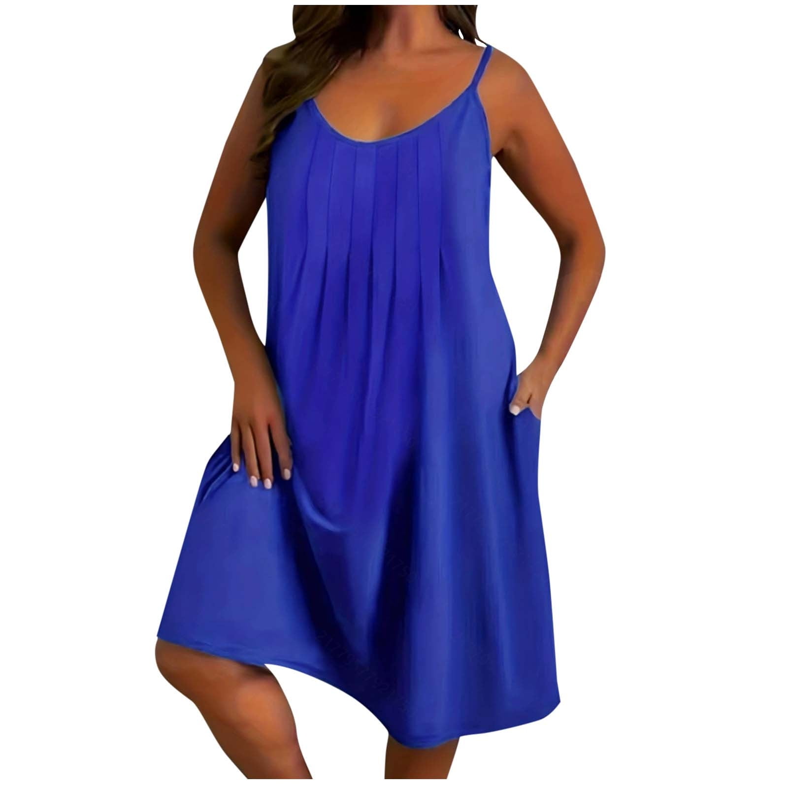 Einccm Women's Casual Sleeveless Dress Solid Color Summer Midi Dress ...