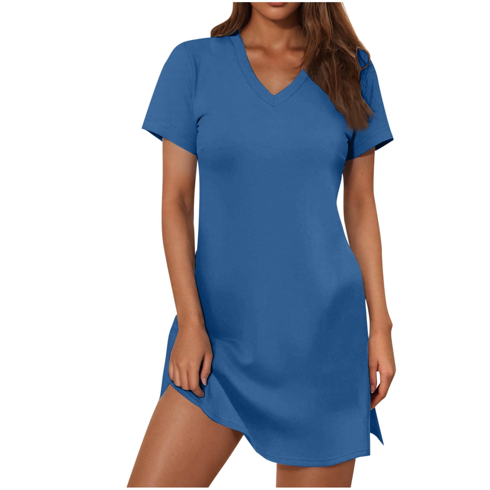 Einccm Women's Casual Summer Dress Short Sleeve V Neck Solid Color ...