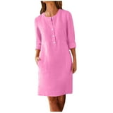 Einccm Women's Crewneck Half Sleeve Knee-length Dress with Pockets ...