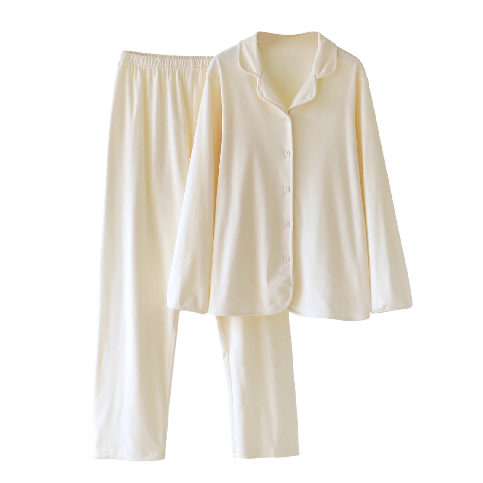 Einccm Women's Fleece Lapel Long Sleeve Button Down Pajama Set, Soft ...