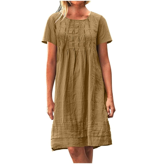 Einccm Women's Linen Sleeveless A-Line Dress with Pockets Casual Summer ...