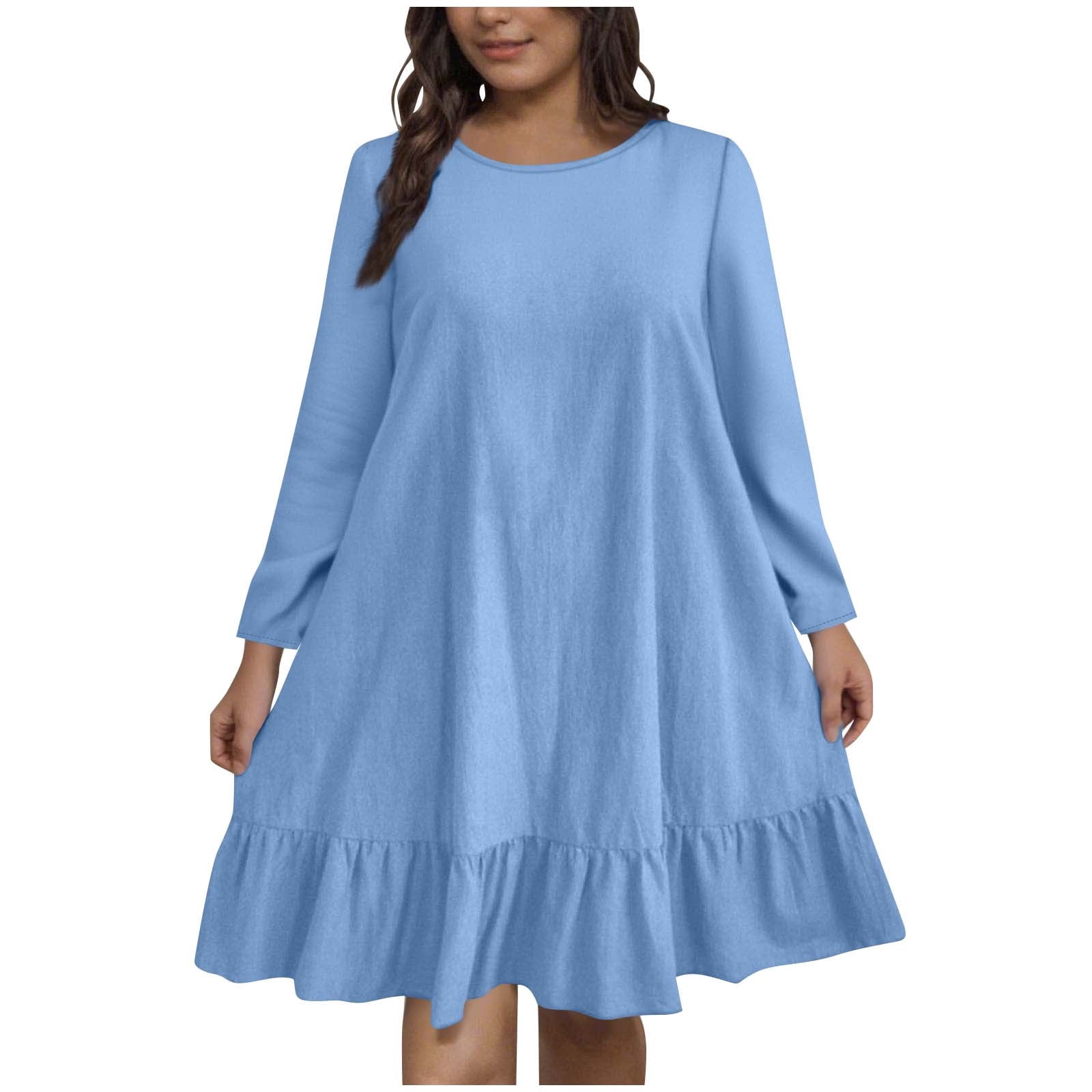 Einccm Women's Plus Size Casual Dress, Loose Fit Long Sleeve Round Neck ...