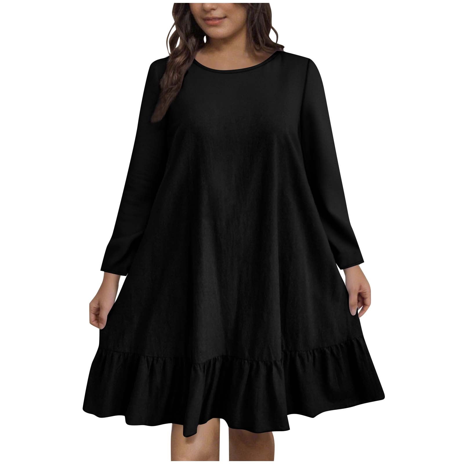 Einccm Women's Plus Size Casual Dress, Loose Fit Long Sleeve Round Neck ...