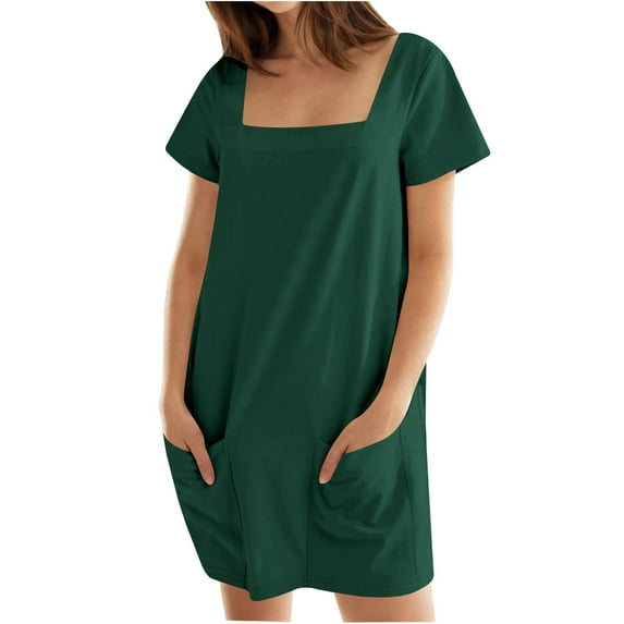 Einccm Women's Square Neck Short Sleeve A-Line Dress with Pockets ...