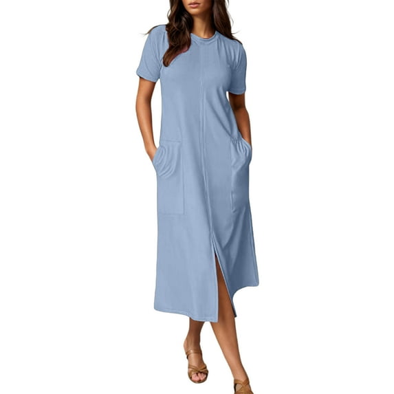 Einccm Women's Summer Casual Sleeveless V-Neck Long Dress with Side ...