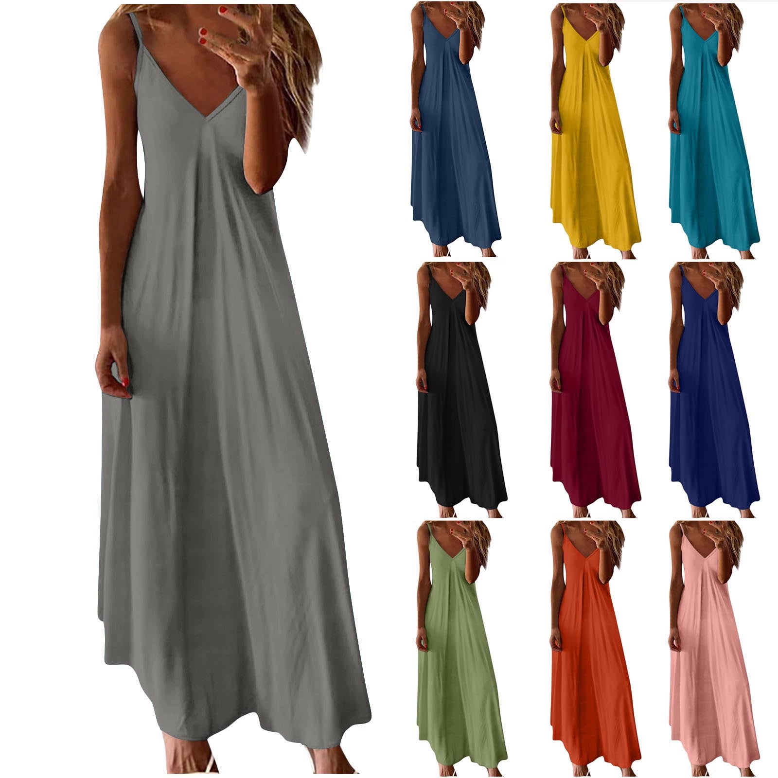 Einccm Women's Summer Casual V-Neck Sleeveless Sundress Boho Beach ...