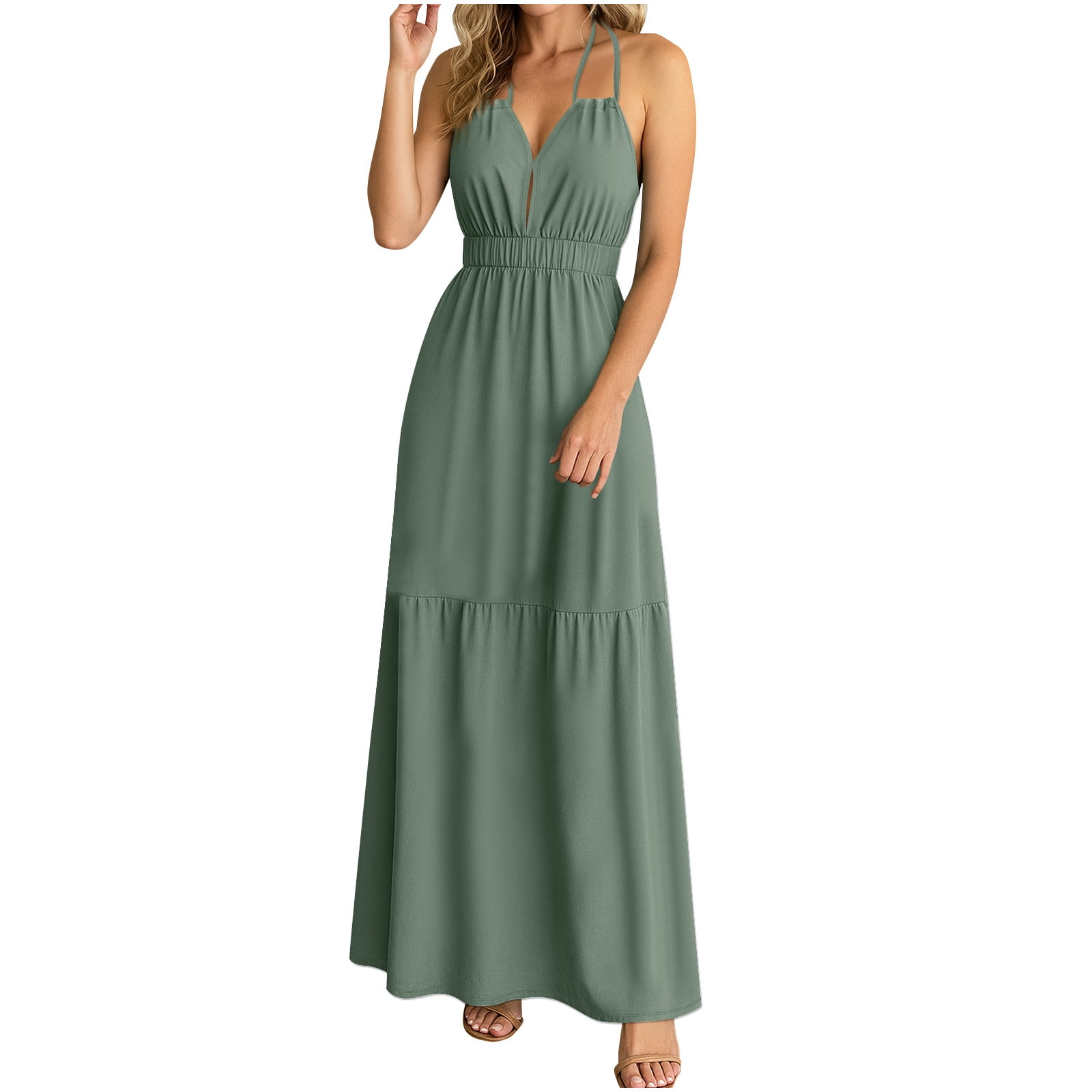 Einccm Women's Summer Sleeveless Loose Fit V Neck Resort Dress, Flowy ...
