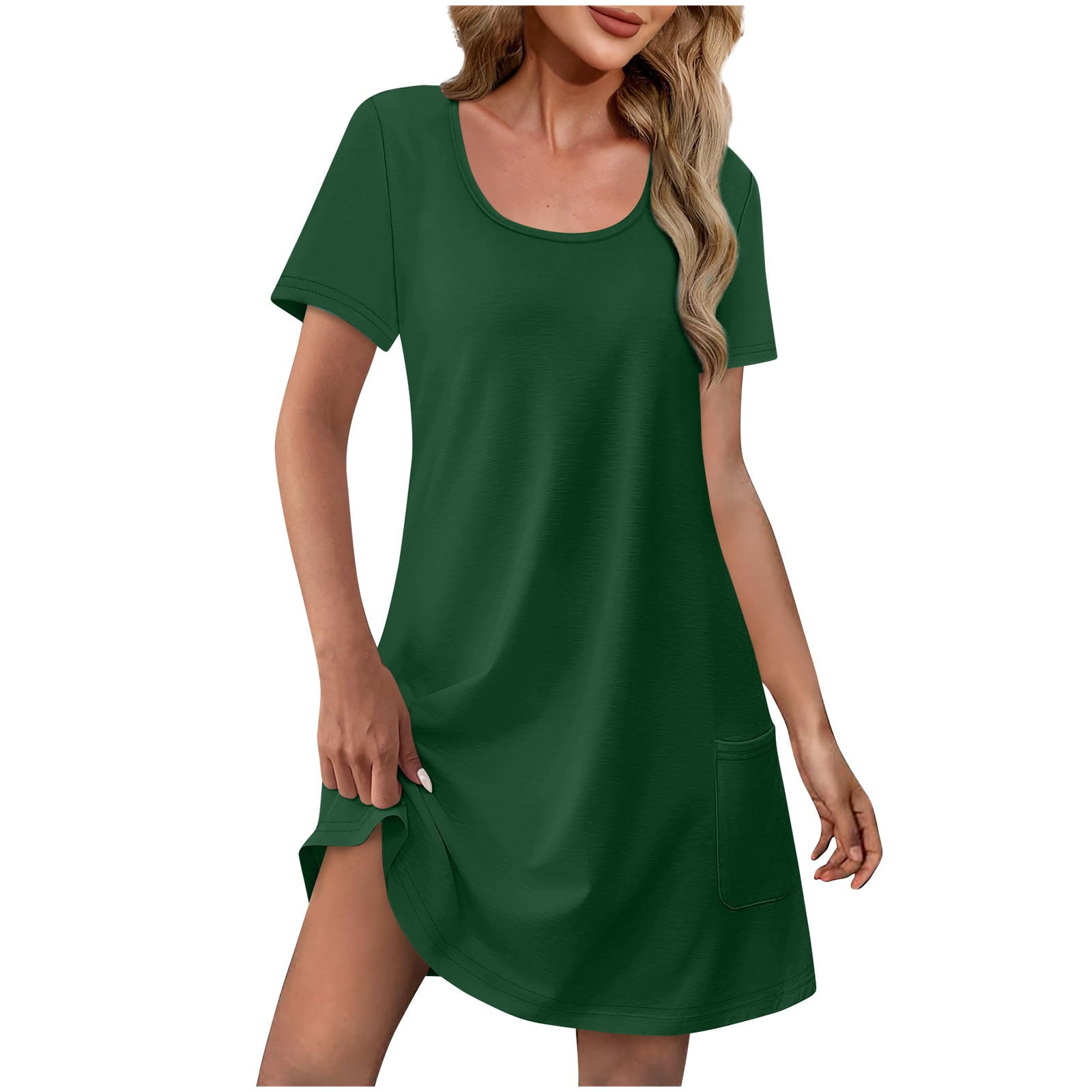 Einccm Women's Summer V Neck Short Sleeve A-Line Dress with Pockets ...