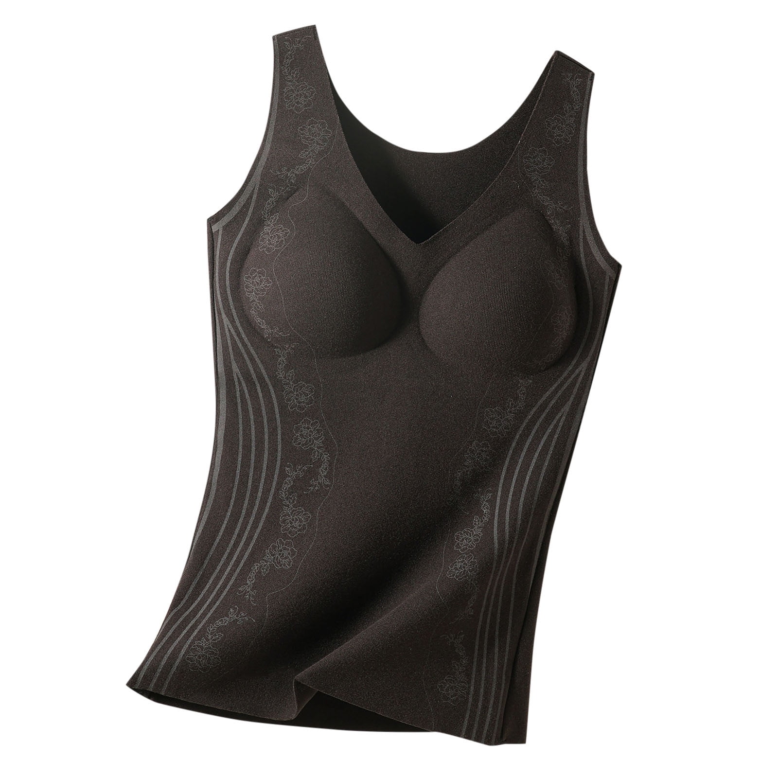 Einccm Womens Built-in Bra Thermal Tank Top Heated Warm Camisole Round ...
