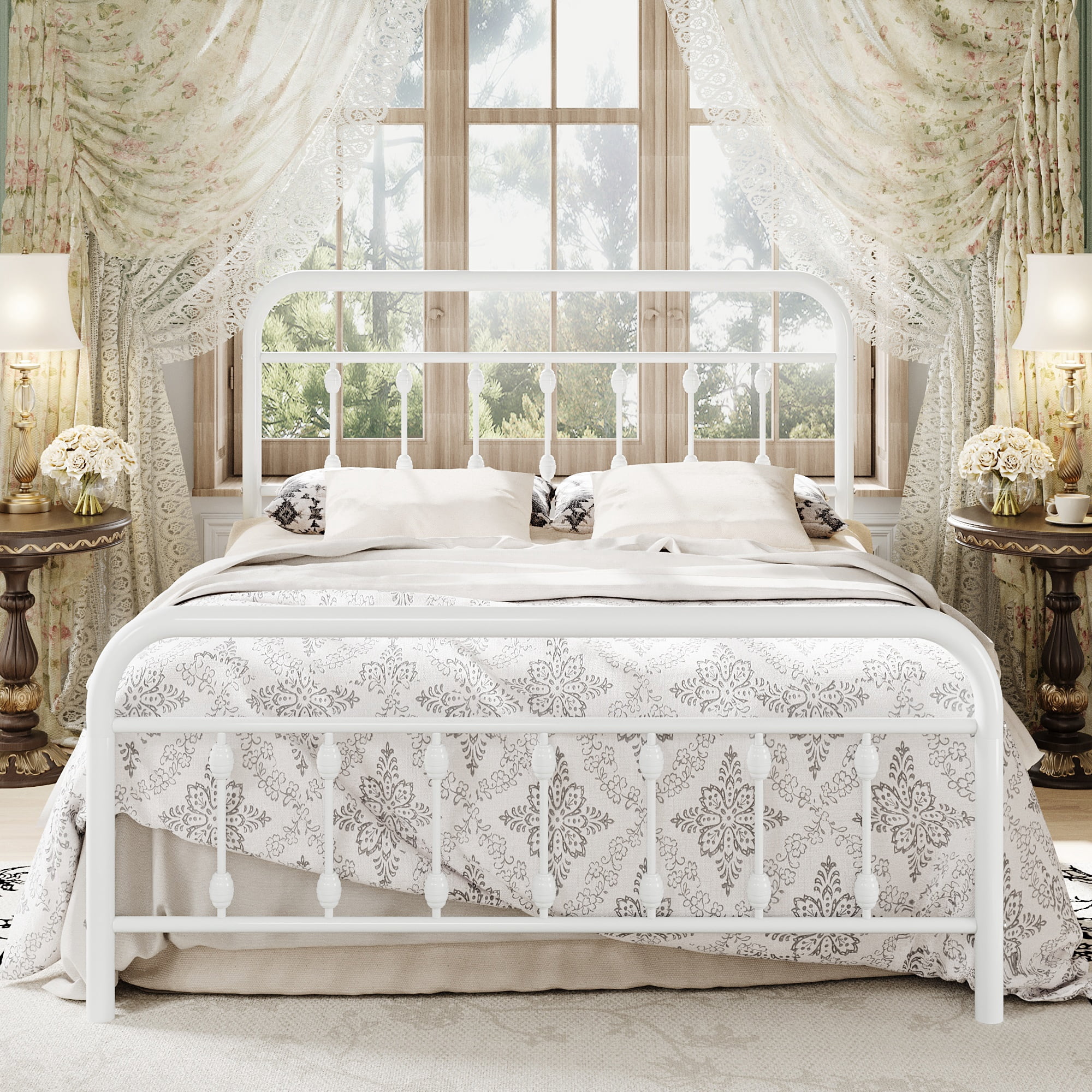 Einfach Full Bed Frame, Metal Platform Bed with Vintage Headboard, No ...